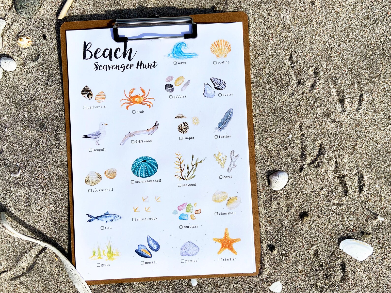 Beach Scavenger Hunt, Printable Nature Activity for Kids, Outdoor ...