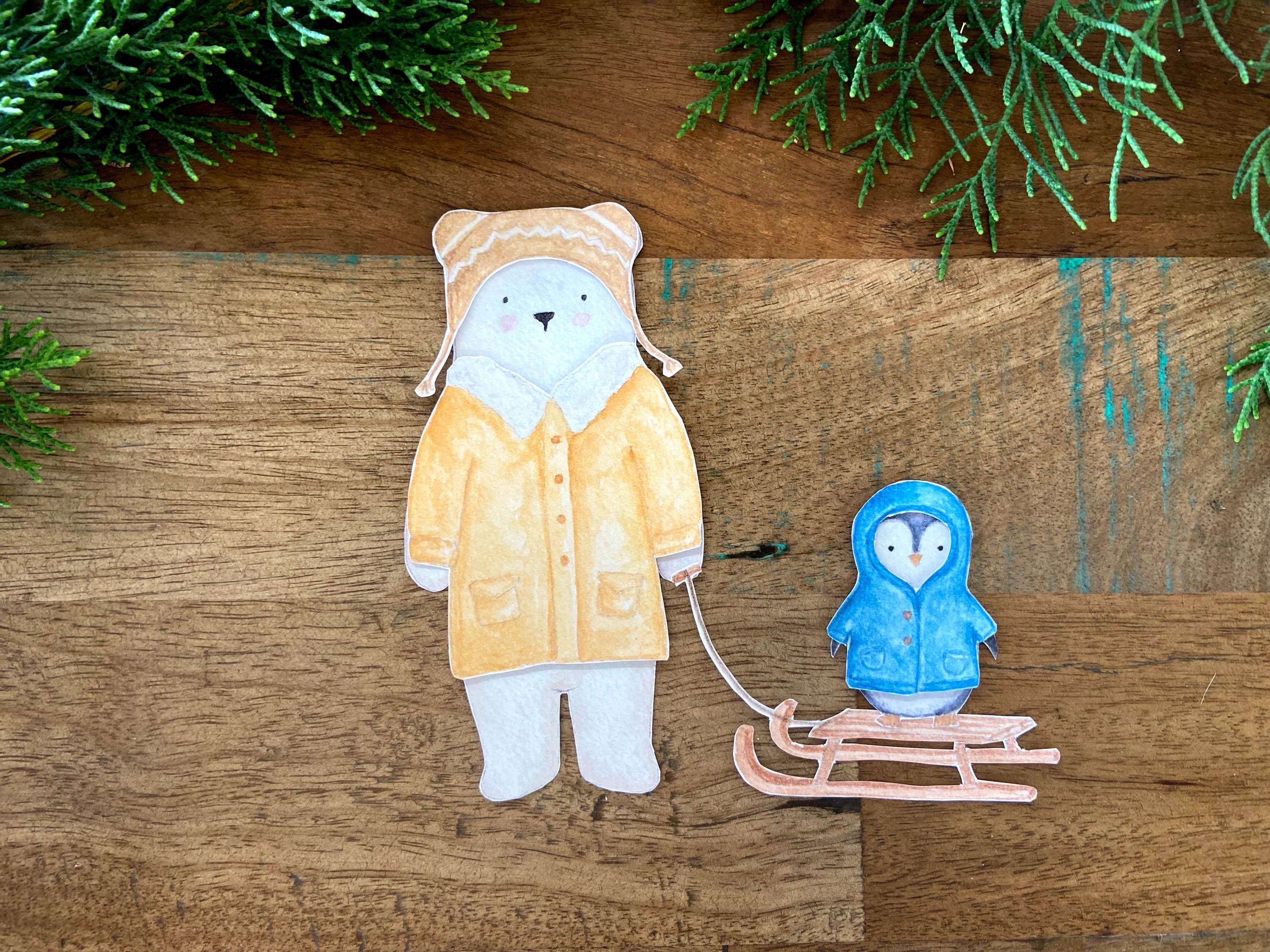 Winter Paper Doll Printable Activity for Kids: Polar Bear & Penguin ...