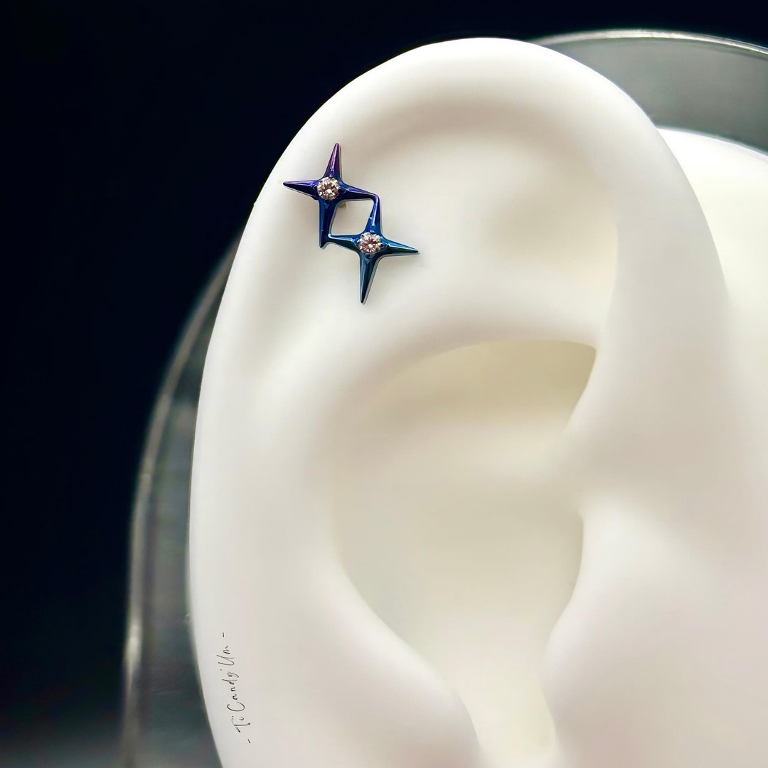 Implant Grade Titanium Twin Stars Anodized Light Blue to Dark Blue ...