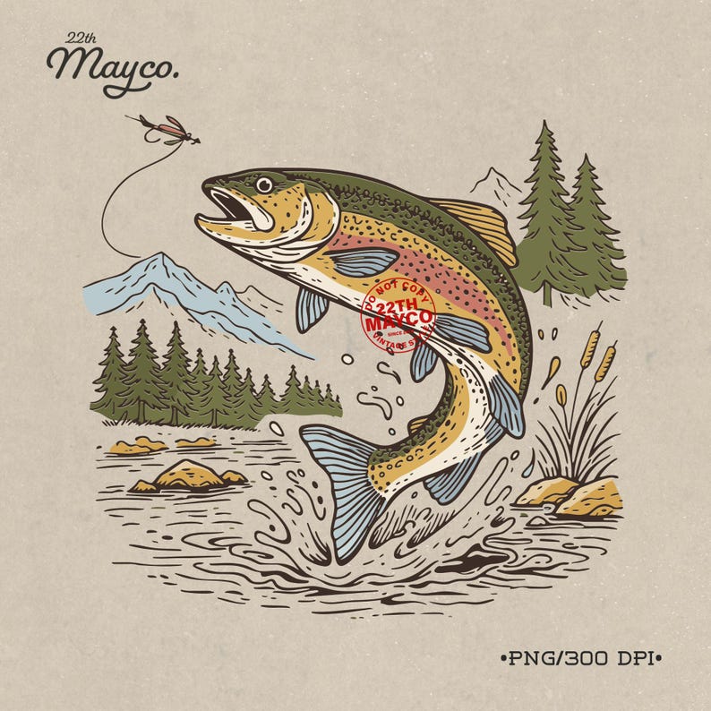 Rainbow Trout Landscape PNG, Fly Fishing Art (digital Download 300 DPI ...