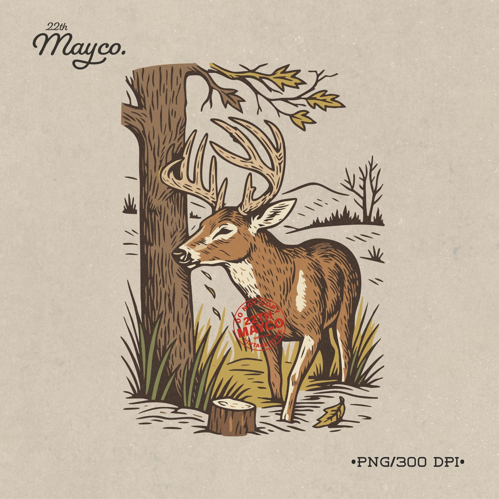 Vintage Buck Rub Png, Whitetail Deer Clipart, Retro Hunting Sublimation ...