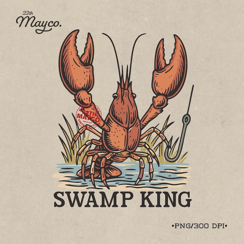 Swamp King Png, Crawfish Png, Retro Cajun Clipart, Crawfish Boil ...