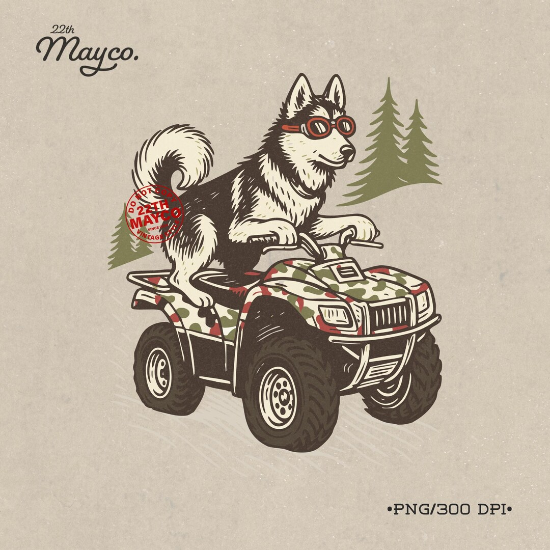 Husky on ATV PNG, Dog Riding Quad Bike Clipart, Camouflage ATV ...