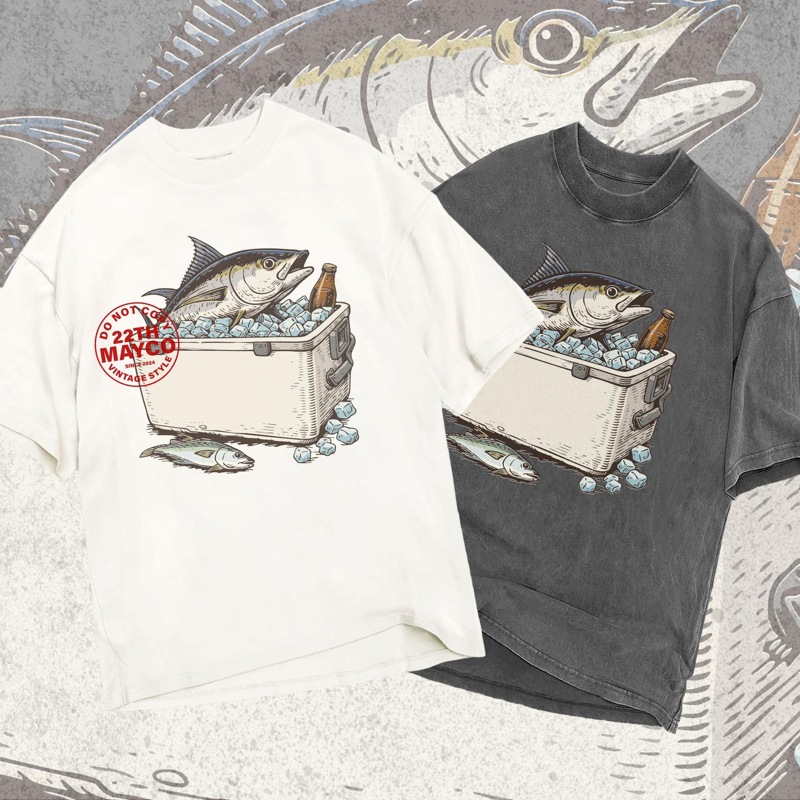 Fishing Cooler PNG, Tuna Fish and Beer Clipart, Retro Ice Chest ...