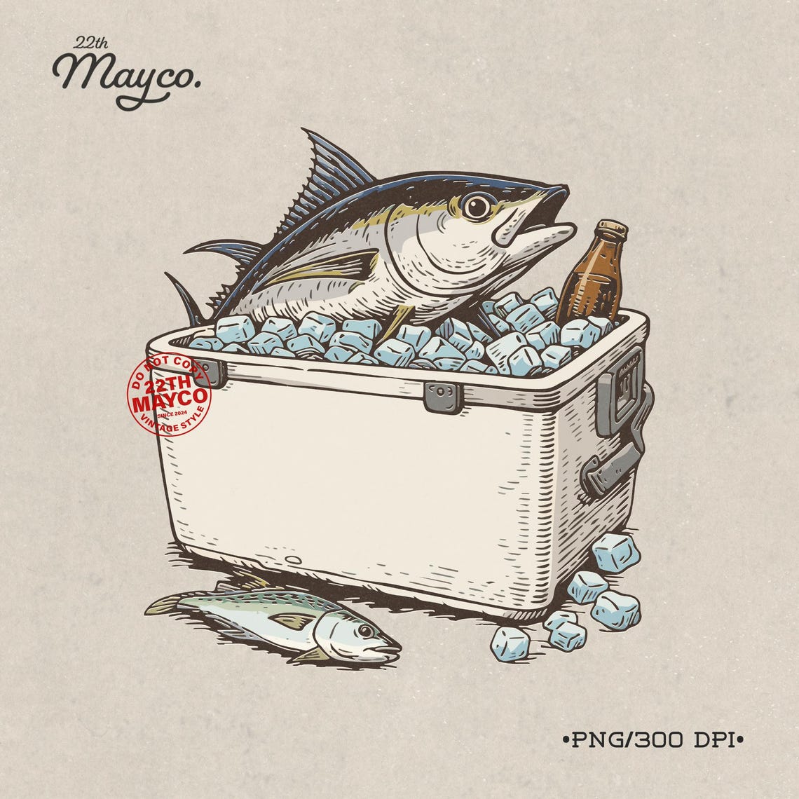 Fishing Cooler PNG, Tuna Fish and Beer Clipart, Retro Ice Chest ...