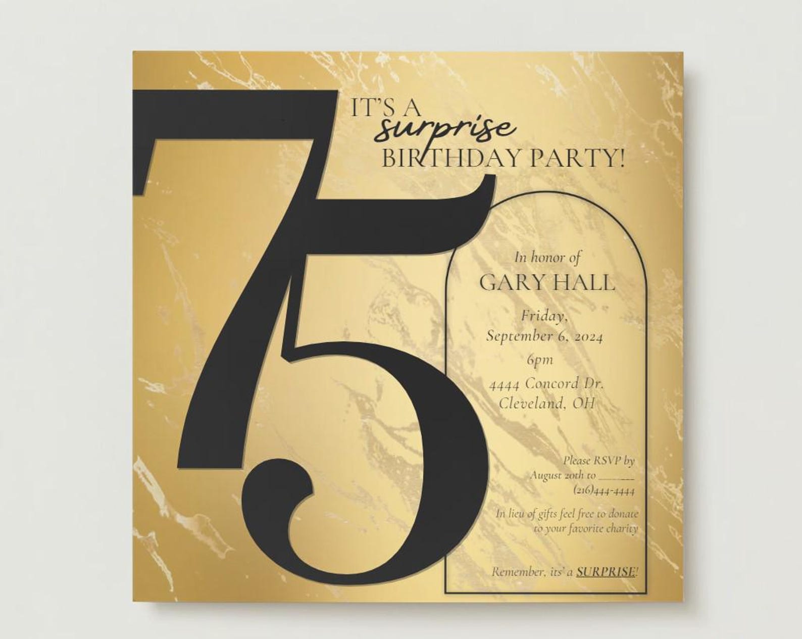 Black and Gold 75th Birthday Invitation - Etsy