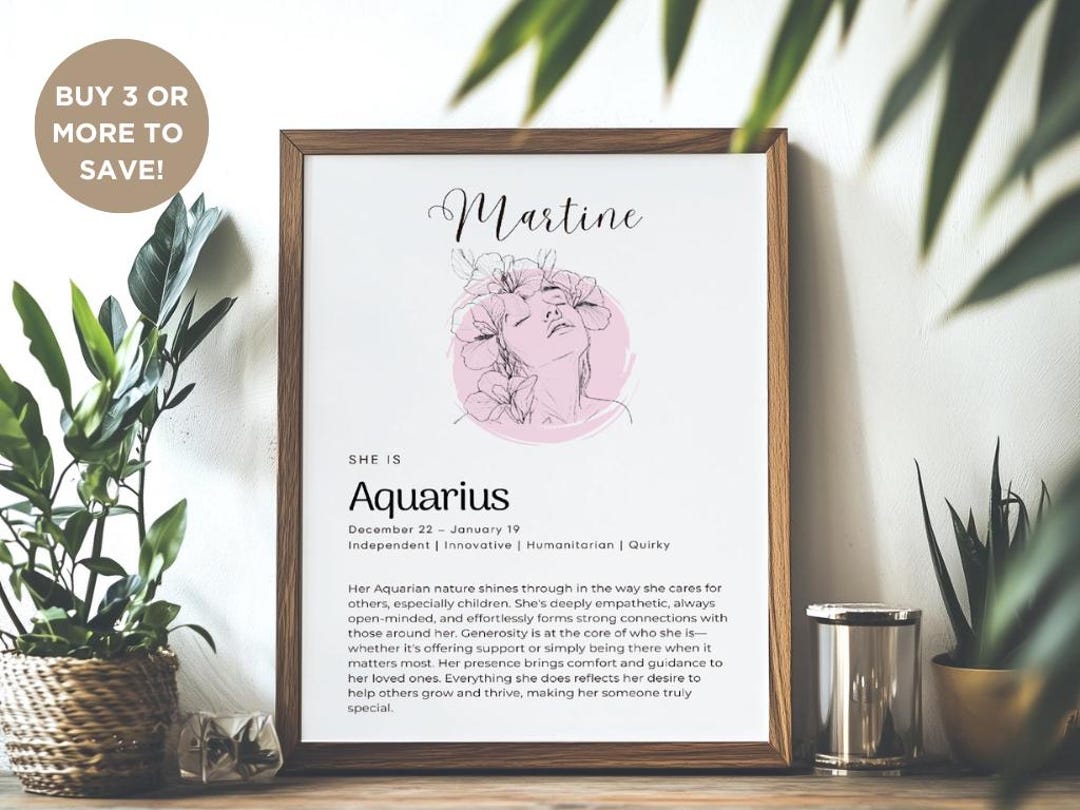 Personalized Zodiac Star Sign Printable, Feminine Flora Illustration ...
