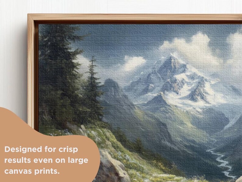 Vintage Alpine Landscape Oil Painting, Mountain Scene Art (digital ...