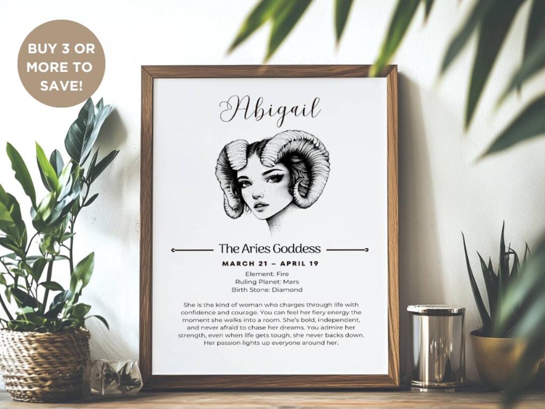 Personalised Zodiac Aries Goddess Digital Download, Custom Star Sign ...