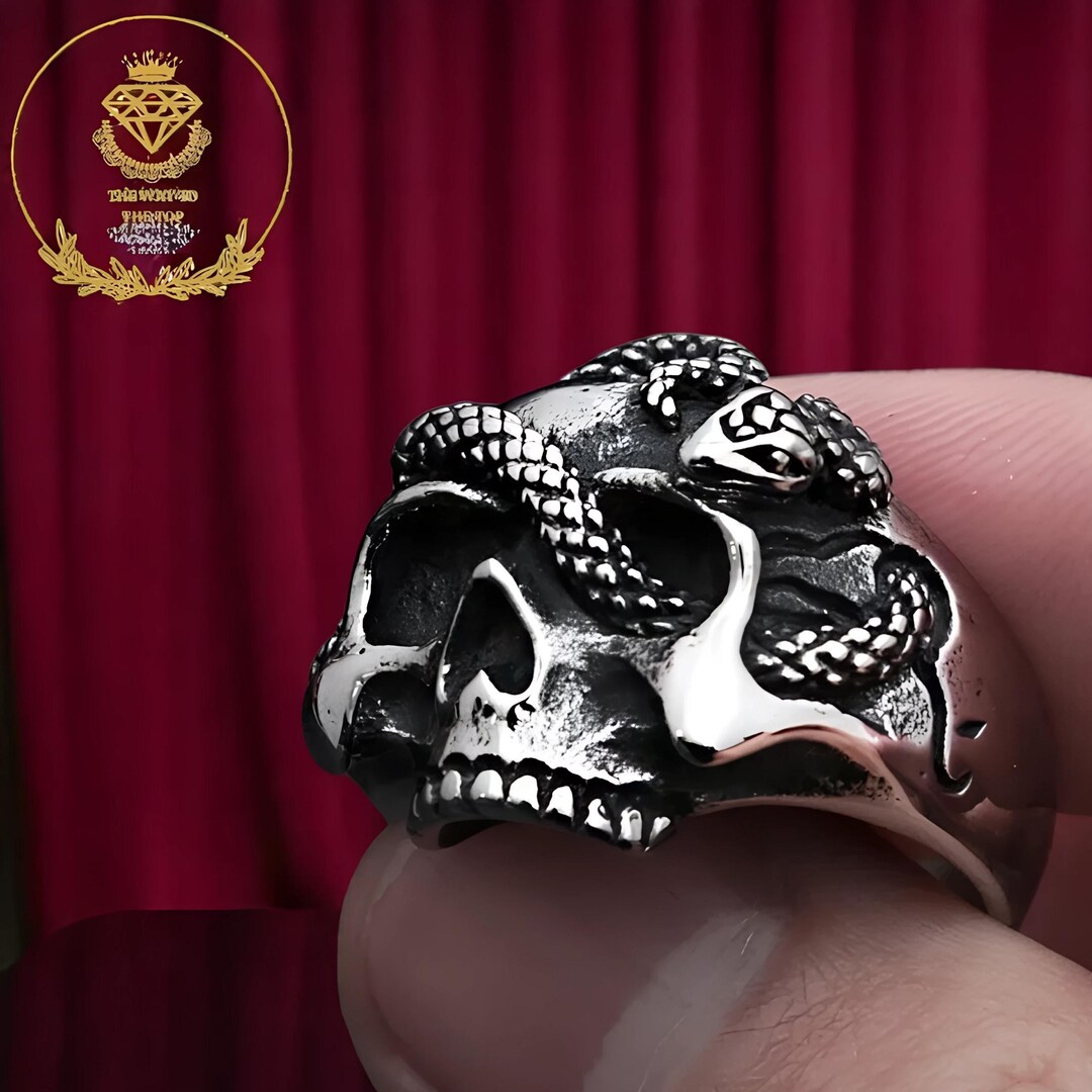 Snake Skull Ring for Men | Stainless Steel Punk Biker Jewelry | Vintage ...