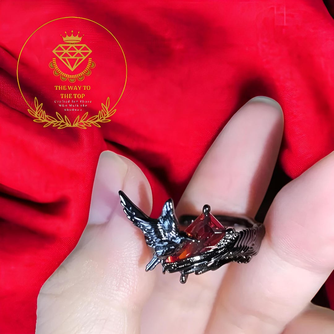 Sylus Love and Deepspace Gothic Crow Ring - Red Gemstone Adjustable ...