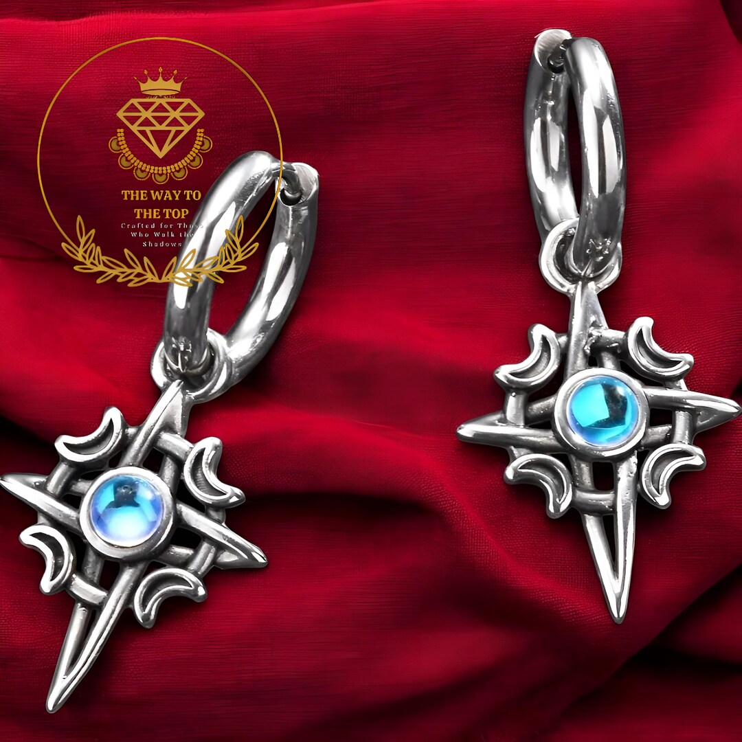 Gothic Amulet Crescent Moon Star Earrings, Stainless Steel Hoop Jewelry ...