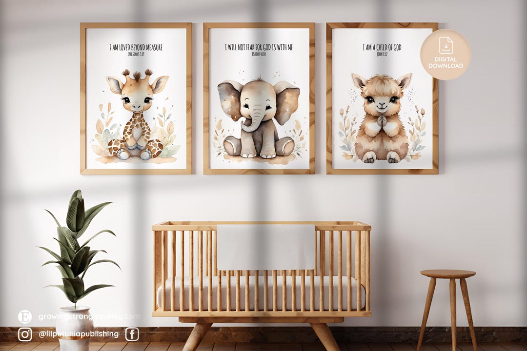 Christian Nursery Prints: Animal Theme, Bible Verse Art (digital ...