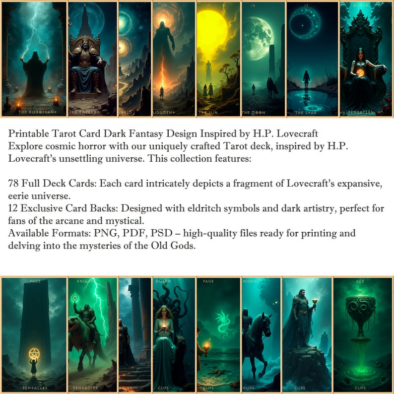 Printable Dark Fantasy Tarot Cards Inspired by H.P. Lovecraft – 78 Card ...
