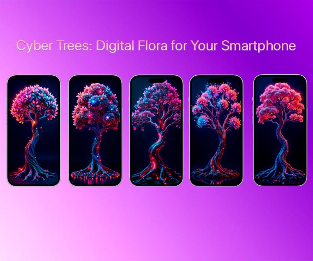 Cyber Trees: Neon Smartphone Wallpapers - Etsy