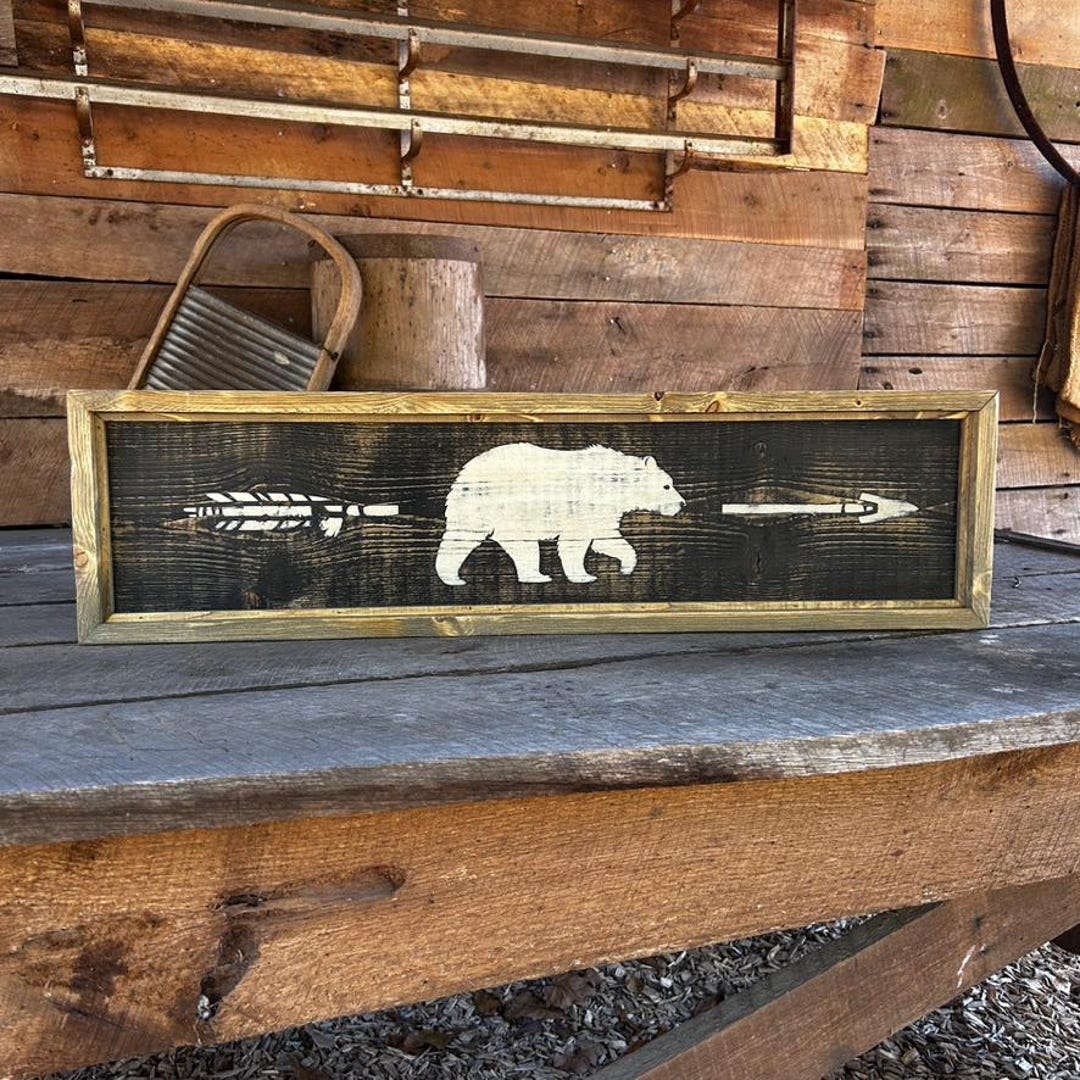 Rustic Western Bear & Arrows Handmade Wood Sign: Mancave Wall Art - Etsy