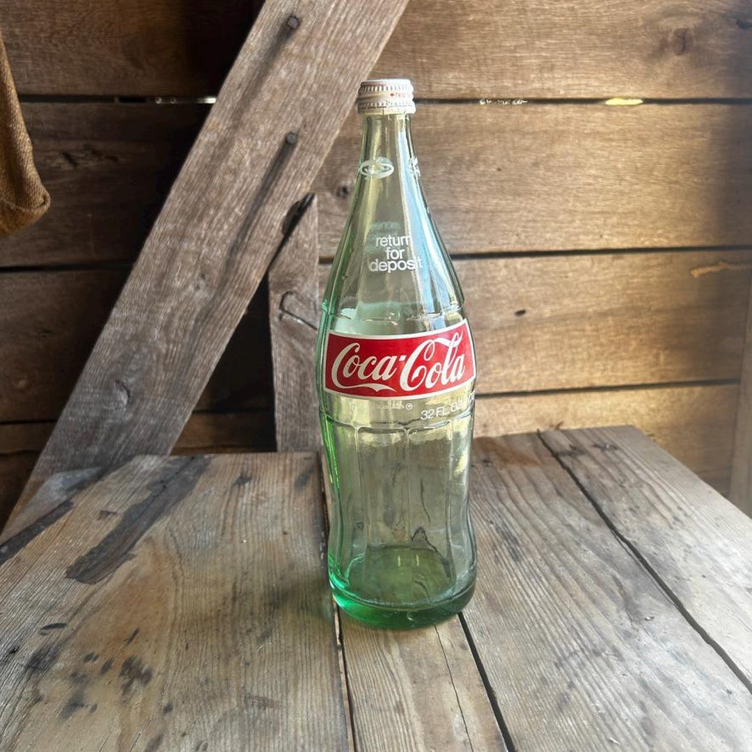 Vintage 1972 Coca-cola Bottle: Green Glass 32 Oz ACL Collectible - Etsy