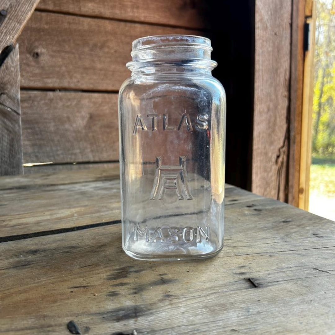 Vintage Atlas Mason Jar: 1-quart Square Glass Farmhouse Decor - Etsy