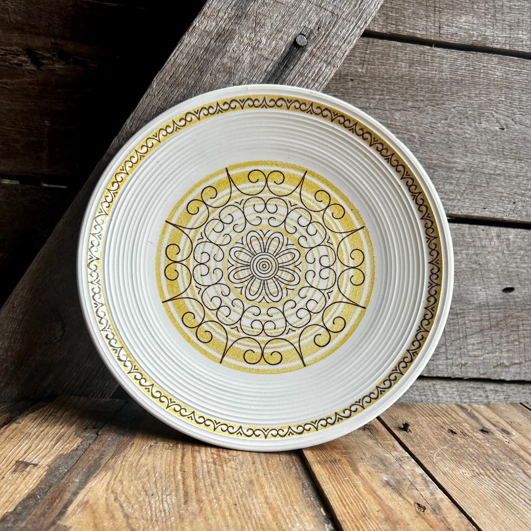 Vintage 1970s Sierra Ironstone Dinner Plate: Gold & White Midcentury ...