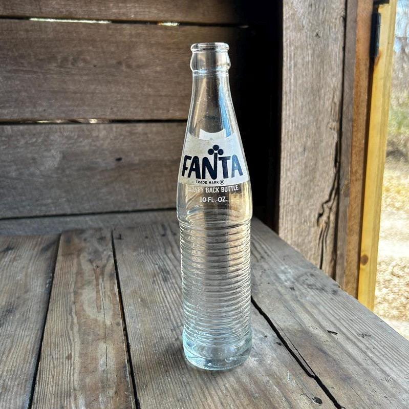 Vintage Fanta Soda Bottle | Retro White & Blue ACL Ribbed Glass Pop ...