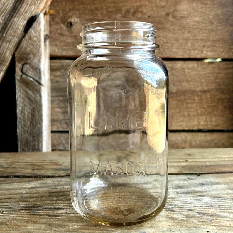Vintage 1930s LAMB Clear Glass Mason Jar - 1 Quart Canning Jar Regular ...