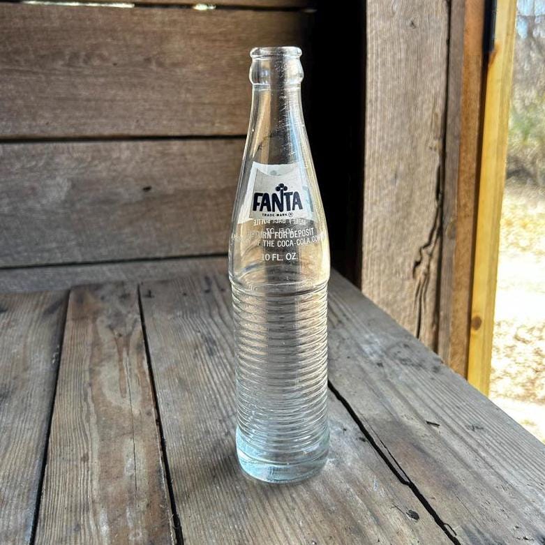 Vintage Fanta Soda Bottle | Retro White & Blue ACL Ribbed Glass Pop ...