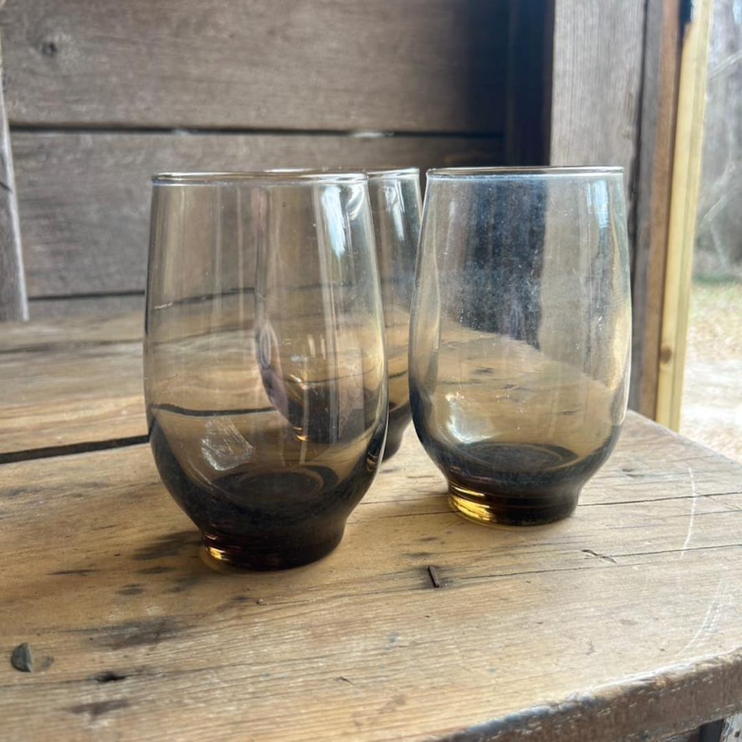 Vintage Libbey Smoked Amber Highball Glasses - Midcentury Barware Set ...