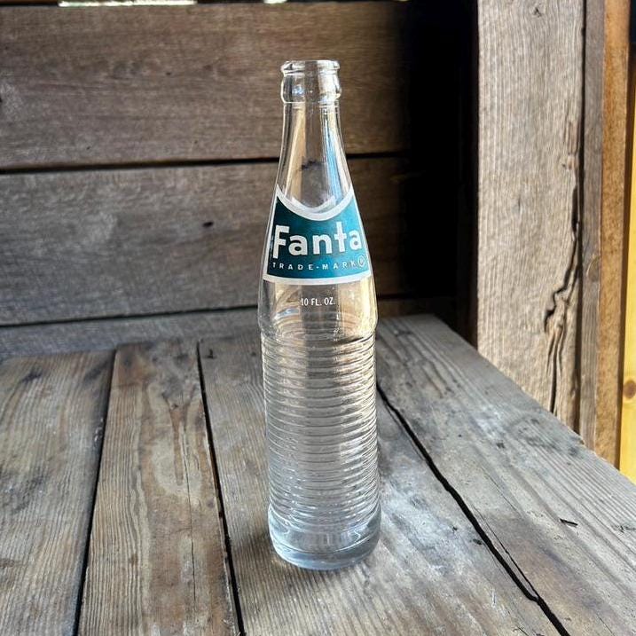 Vintage Fanta Soda Bottle | Retro White & Blue ACL Ribbed Glass Pop ...