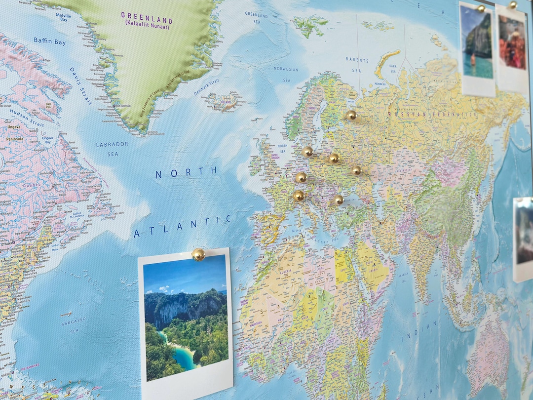 Personalized Push Pin World Map - Detailed Travel Pin Board - Large ...