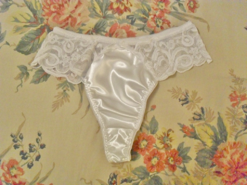 Culotte String En Dentelle Stretch Satin Et Blanc Etsy