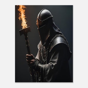 Gothic Wall Art Medieval Warrior Art Print Flaming Torch Knight in ...