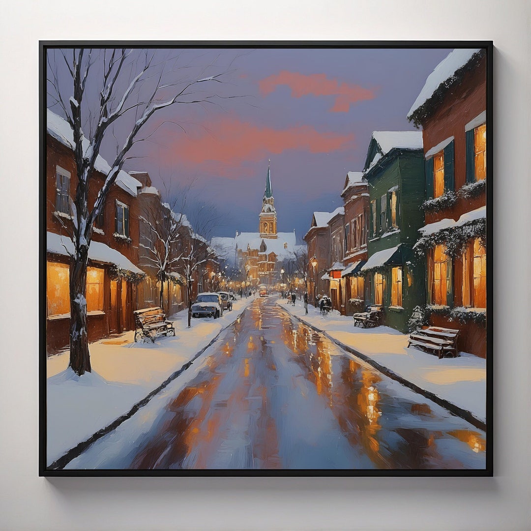 Impressionism Art Canvas Painting Winter Street Scene Cozy Seasonal ...