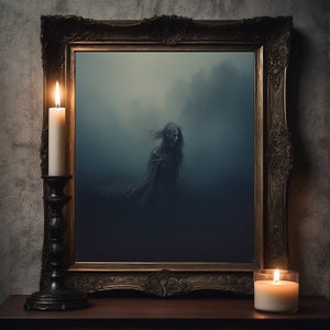 Dark Gothic Wall Art Eerie Forest Painting, Haunted Ethereal Figure ...