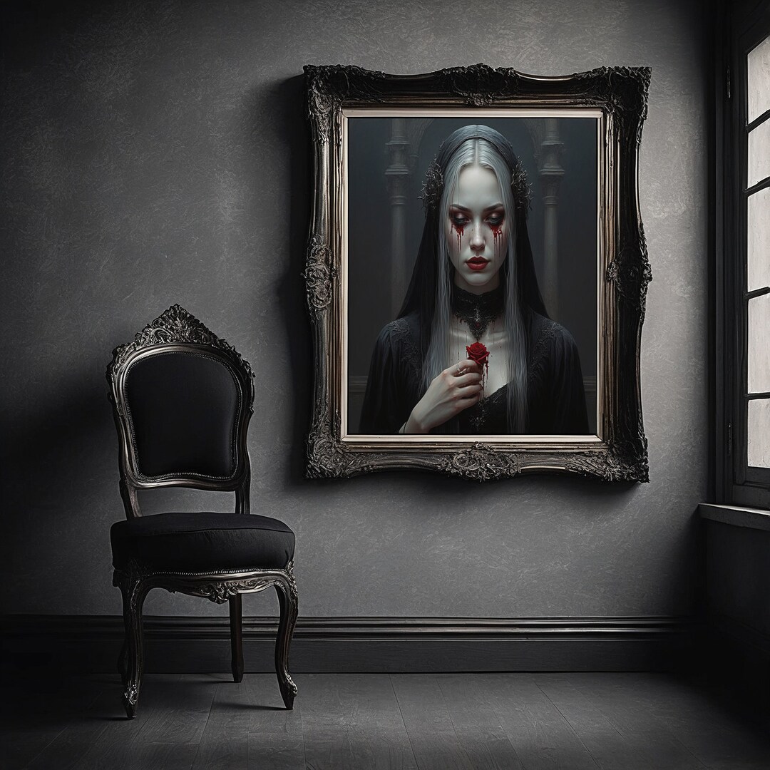 Gothic Vampire Art Print Dark Fantasy Portrait Blood Tears Woman With ...
