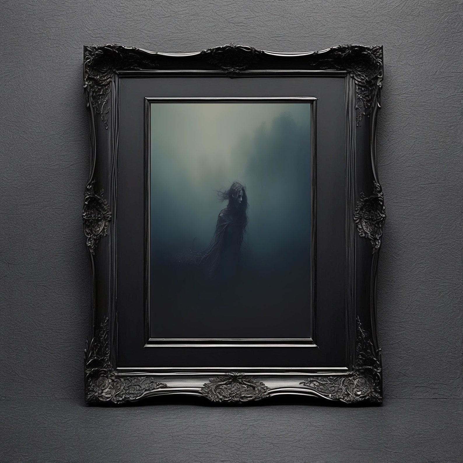 Dark Gothic Wall Art Eerie Forest Painting, Haunted Ethereal Figure ...