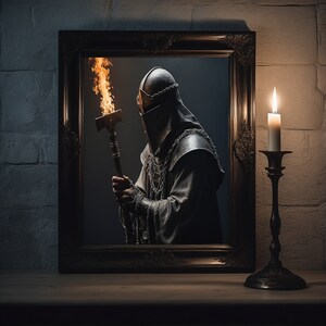 Gothic Wall Art Medieval Warrior Art Print Flaming Torch Knight in ...