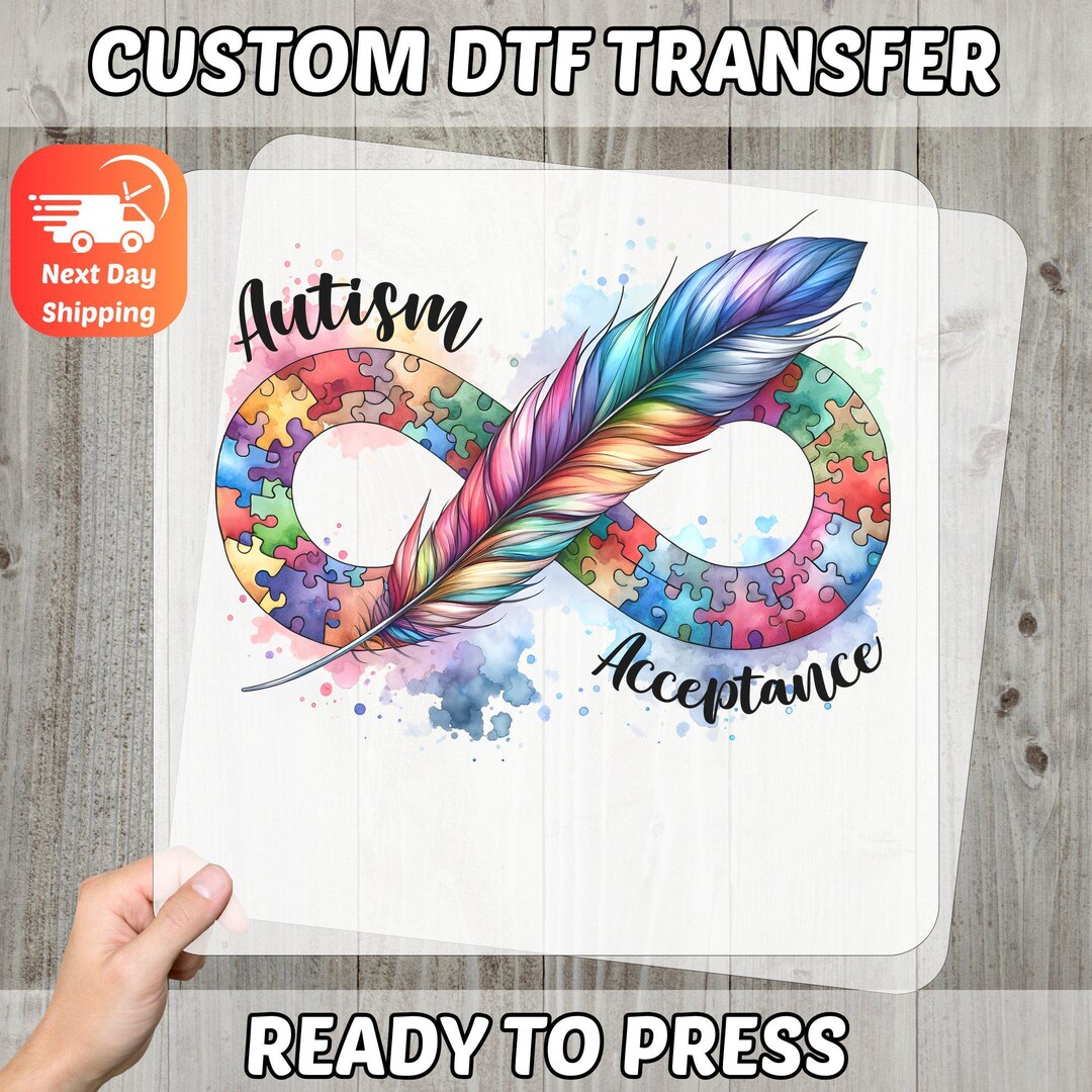 Autism Acceptance Infinity Symbol DTF Transfer, Watercolor Puzzle ...