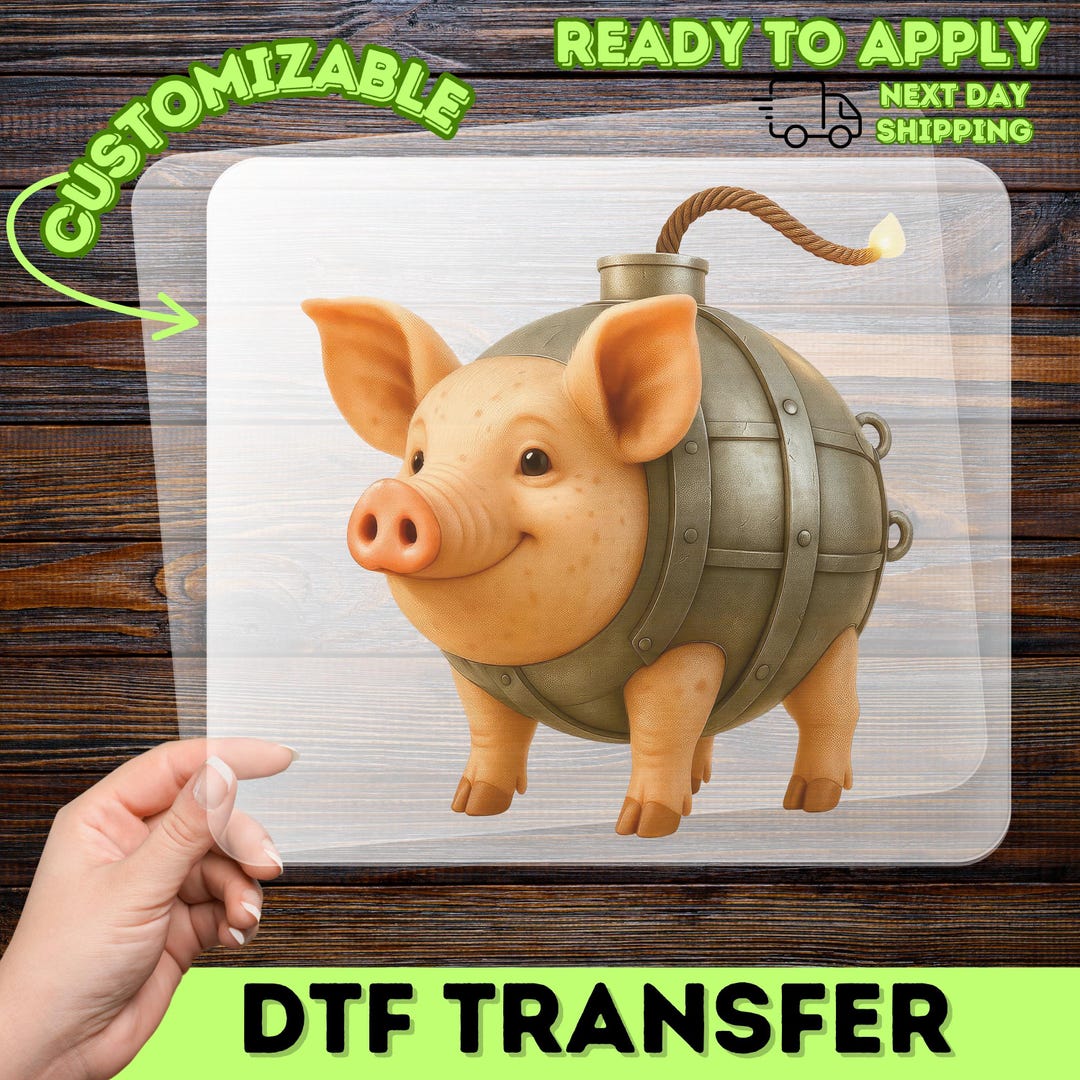 Quirky Pig Bomb DTF Transfer, Humorous Animal Meme Iron-on Decal, Fun ...