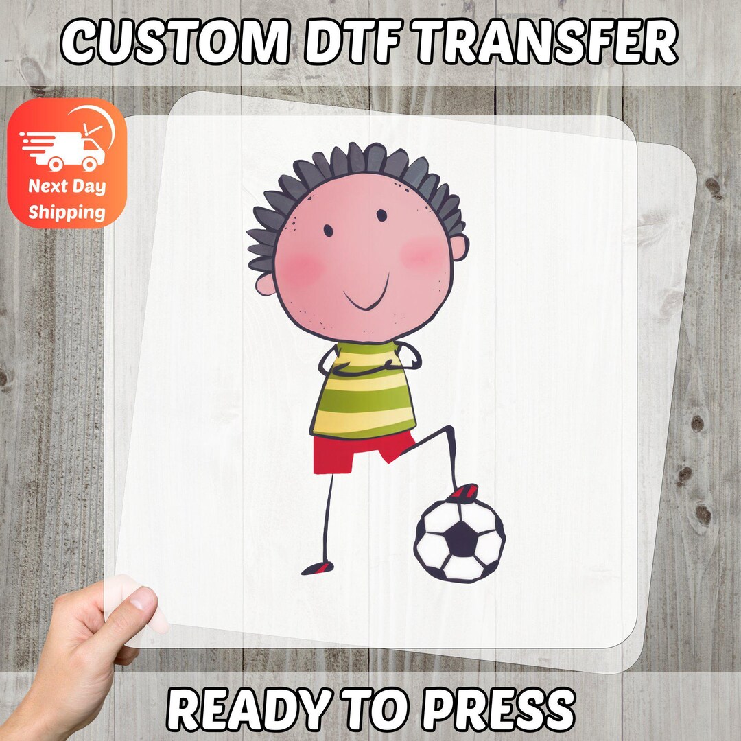 Cartoon Soccer Kid DTF Transfer, Playful Sports Iron-on Decal for Youth ...