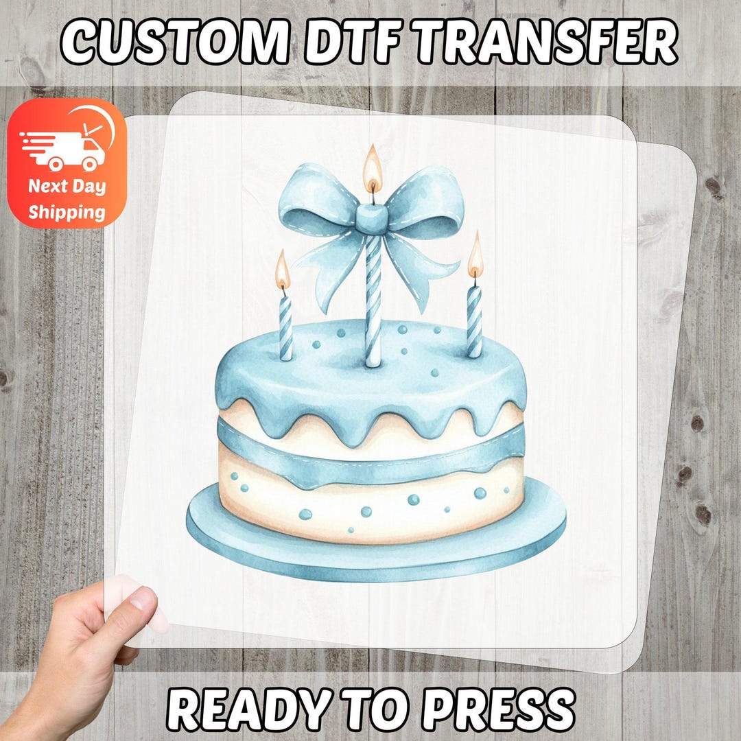 Watercolor Blue Birthday Cake Iron-on Decal, Festive Blue Cake Design ...