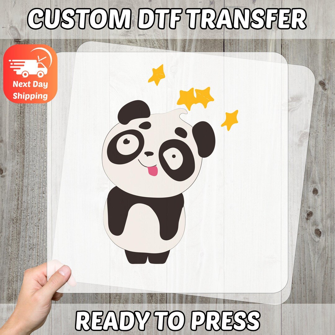 Cute Dizzy Panda With Stars DTF Transfer, Kawaii Animal Design Iron-on ...