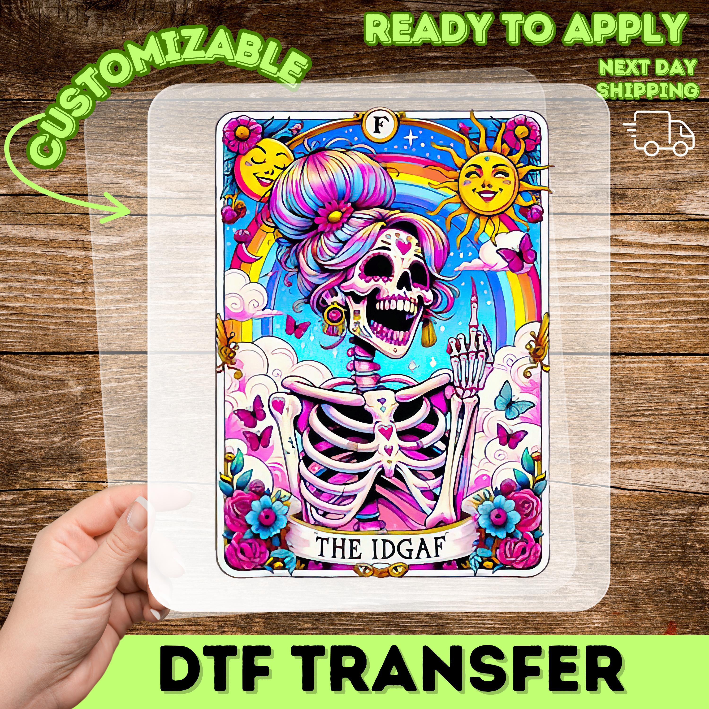 DTF Transfer 'the IDGAF' Skeleton Tarot Rainbow Design | Vibrant Heat ...