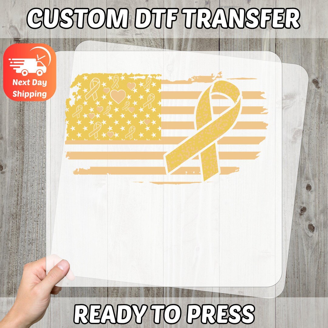 Sarcoma Awareness Flag DTF Transfer, Yellow Ribbon Iron on Decal ...