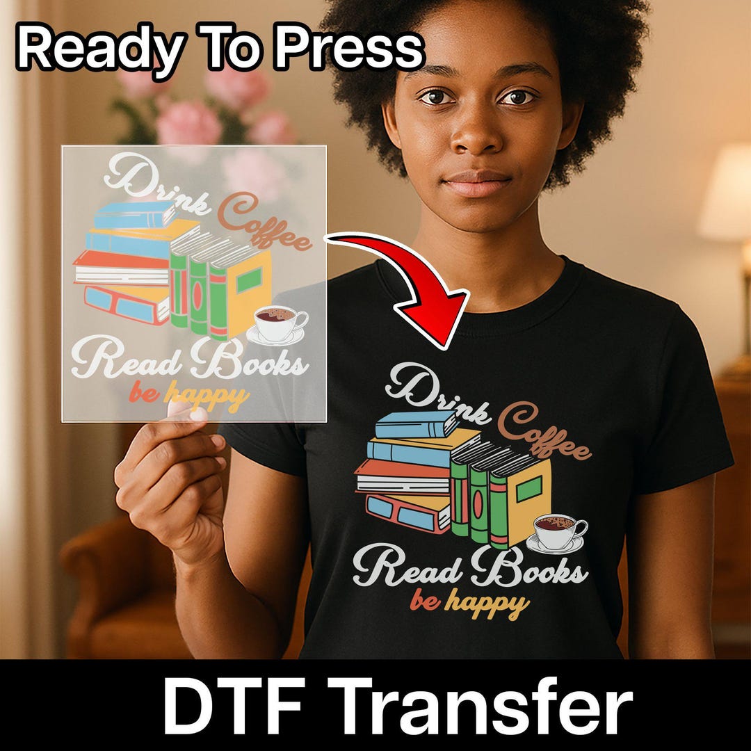 Colorful Books Coffee DTF Transfer, Iron-on Decal for Book Lovers ...