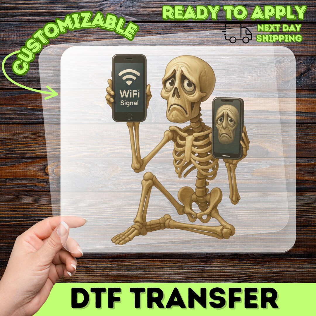 Funny Wifi Signal Skeleton Design, Tech Humor Iron-on Decal, Digital ...