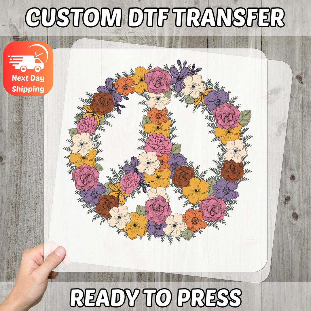 Floral Peace Symbol DTF Transfer, Nature Lover Iron-on Decal for Eco ...