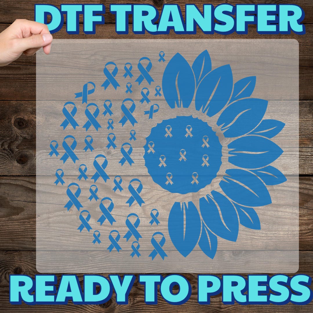 Blue Ribbon Sunflower DTF Transfer, Awareness Campaign Iron-on Decal ...