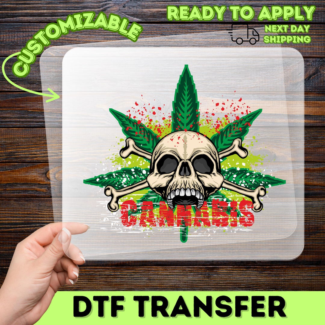 Cannabis Skull DTF Transfer for T-shirts – Weed Leaf Crossbones Design ...