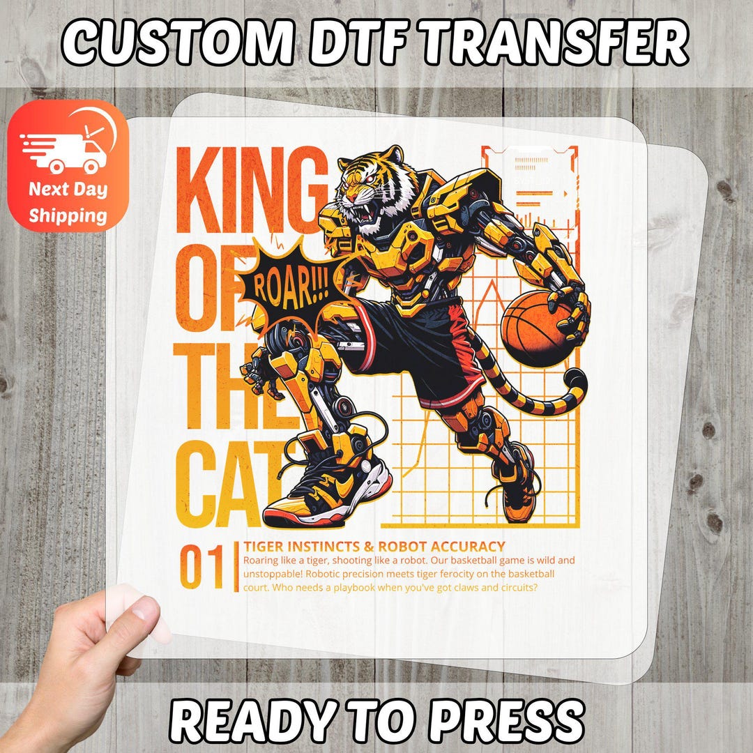 Robotic Tiger Basketball DTF Transfer, Futuristic Athlete Iron-on Decal ...