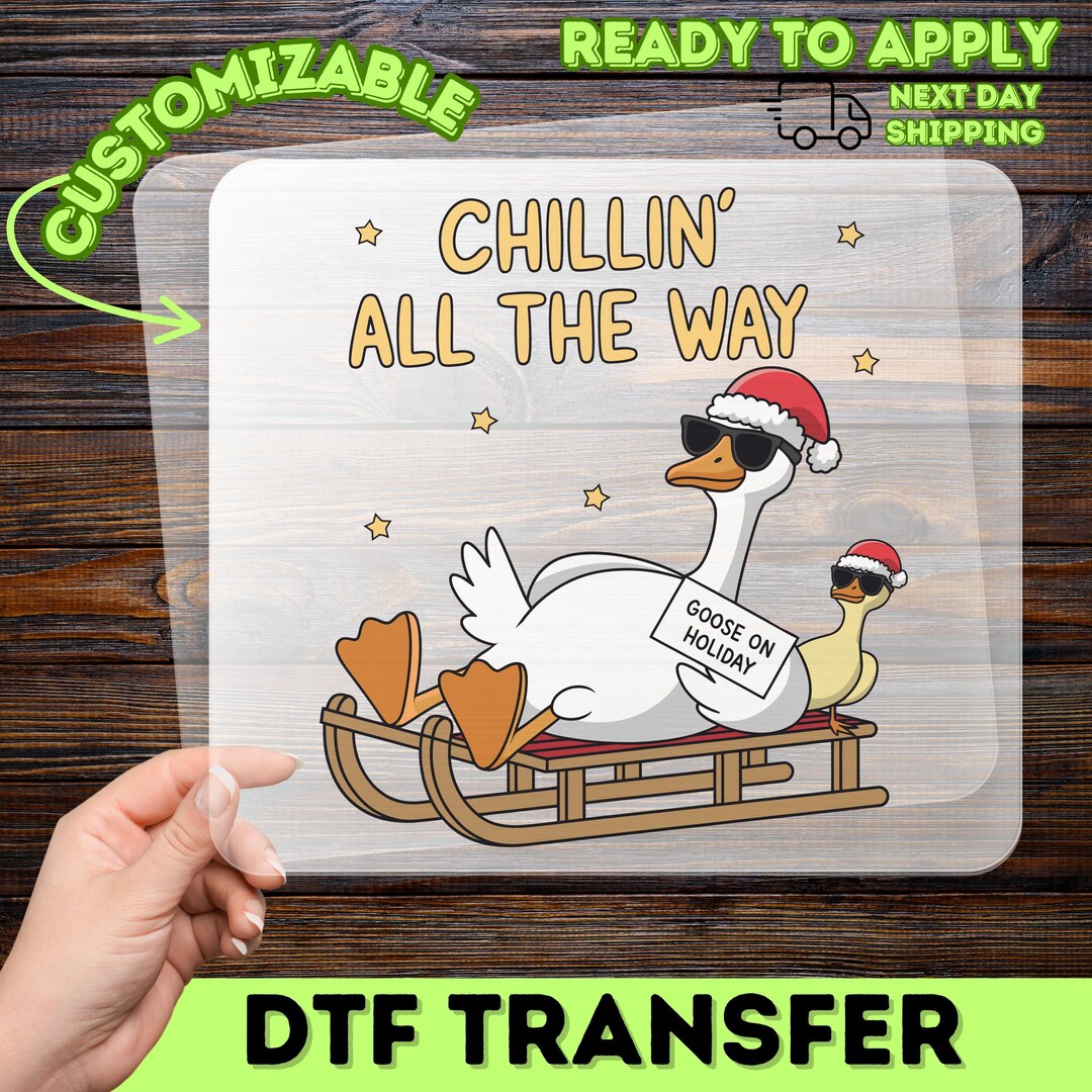 Funny Chillin Goose Holiday Cartoon Christmas DTF Transfer, Santa Hat ...